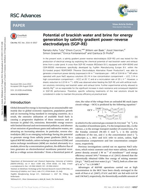 Pdf Potential Of Brackish Water And Brine For Energy Generation By