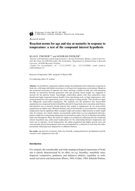 Pdf Reaction Norms For Age And Size At Maturity In Response To Temperature A Test Of The