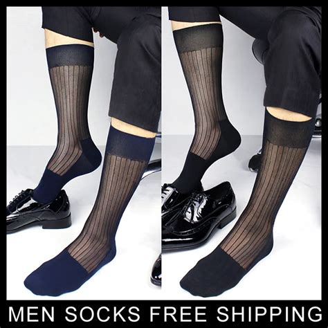 Men Silk Socks Gay Male Formal Suit Silk Stockings Dress Socks Invisible Sheer Black Navy Drop