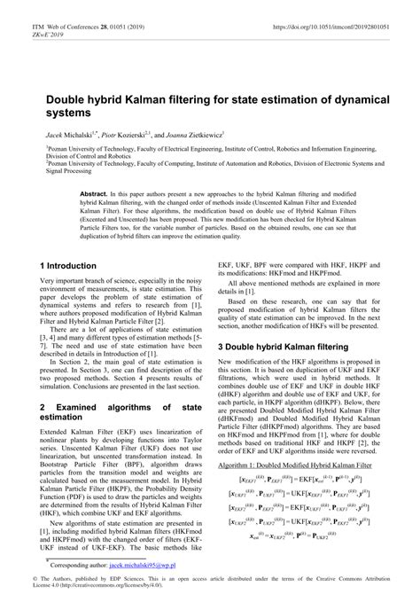 Pdf Double Hybrid Kalman Filtering For State Estimation Of Dynamical Systems