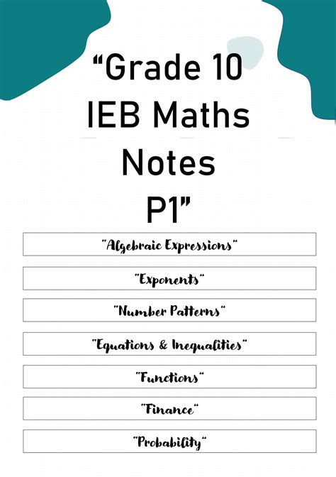 Grade 10 Ieb Maths Notes Paper 1 Mathematics Stuvia Sa