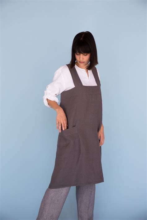 Linen Cross Back Apron Japanese Style Apron Pinafore Dress Linen