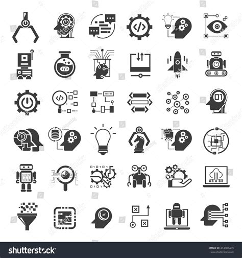 Artificial Intelligence Icons Set Robotics Icons Stock Vector Shutterstock