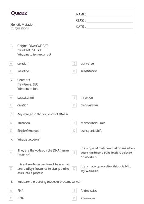 50 Genetic Mutation Worksheets On Quizizz Free Printable