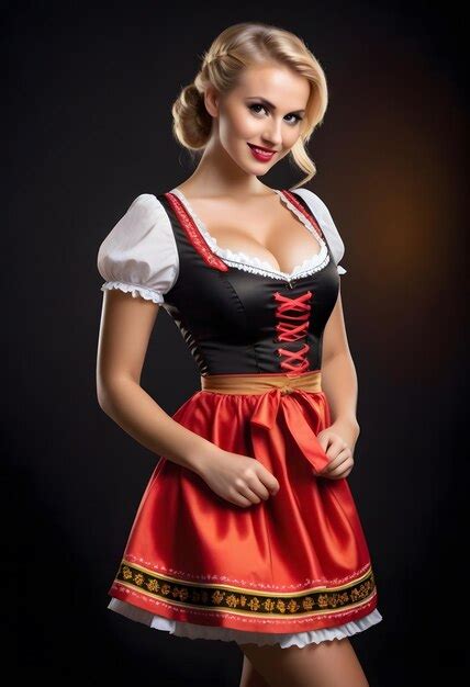 Beautiful German Blonde Girl Holding Beer Mug Pint In Traditional