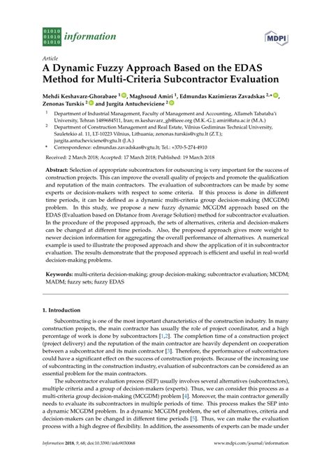 pdf a dynamic fuzzy approach based on the edas method for multi criteria subcontractor evaluation