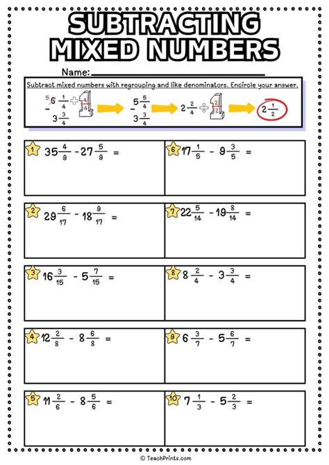 Free Subtracting Mixed Numbers Worksheets Teach Prints