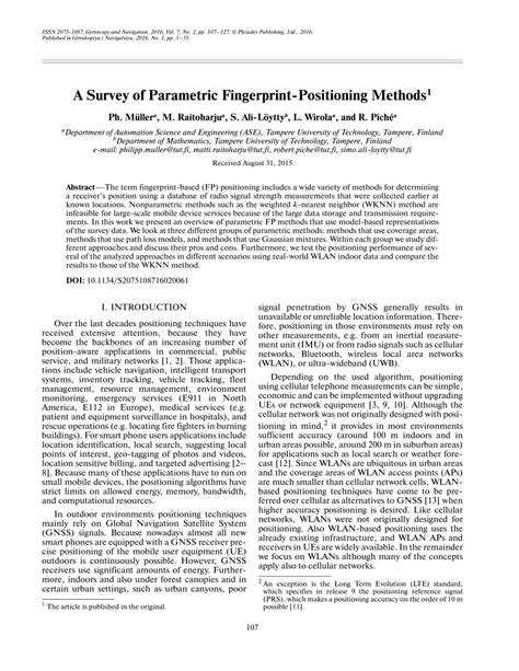 Pdf A Survey Of Parametric Fingerprint􏰗 Positioning Methods