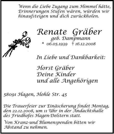 Traueranzeigen Von Renate Gräber Trauer In Nrwde