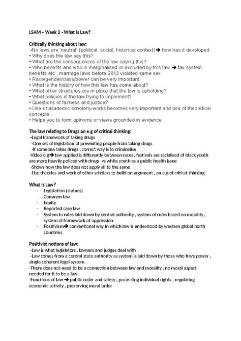 Week 2 Lecture Notes Lsam Week 2 What Is Law Critically Thinking