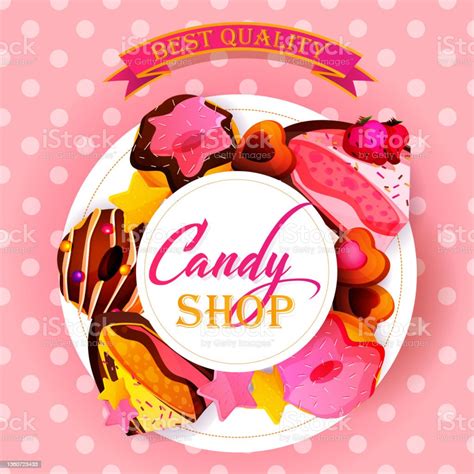 추상색 줄무늬 배경에 제과 제품 세트 만화 스타일의 페이스트리 가게의 창조적 인 개념 Eps 10 형식의 축제 벡터 일러스트레이션 0명에 대한 스톡 벡터 아트 및 기타