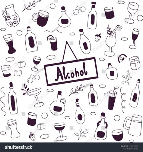 Alcohol Doodle Set Collection Hand Drawn Stock Vector Royalty Free