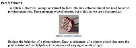 Solved Part 1 Sensor 1 To Obtain A Electrical Voltage Or Current