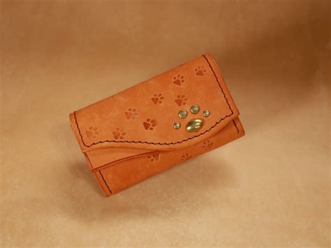 【一点物 コインケース】猫の肉球 オレンジ単色カラー 本革小銭入れ ギフト プレゼント Haruleather Shorts