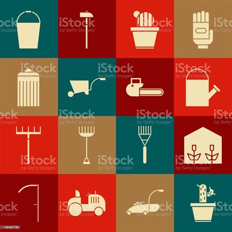 선인장과 즙이 많은 냄비 가정 온실 식물 물뿌리개 수레 쓰레기 양동이 및 전기톱 아이콘에 넣습니다 벡터 0명에 대한 스톡 벡터 아트 및 기타 이미지 Istock