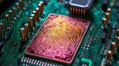 Fingerprint Glowing On Computer Circuit Board Showing Cyber Security