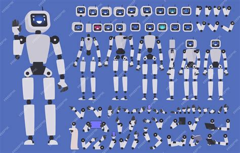 Premium Vector Robot Character Constructor Bot Body Arm Leg Positions Set Emotions Create
