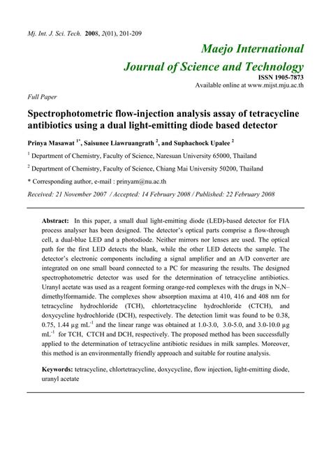 Spectrophotometric Flow Injection Analysis Assay Of Tetracycline