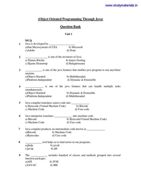 Cs8392 Object Oriented Programming Mcq 4
