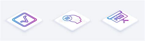 Set Isometric Line Open Book Test Or Exam Sheet And Geometric Figure Cube White Square Button