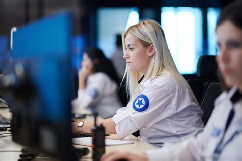 Premium Photo Female Security Operator Working In A Data System Control Room Offices Technical