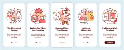 Signs Of Game Addiction Red Gradient Onboarding Vector Image