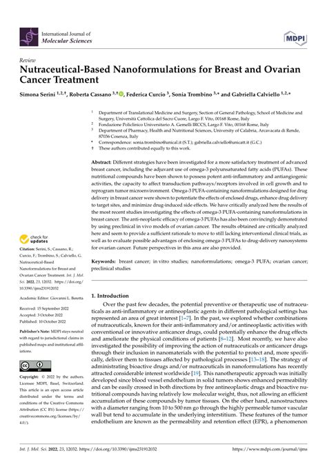 Pdf Nutraceutical Based Nanoformulations For Breast And Ovarian Cancer Treatment
