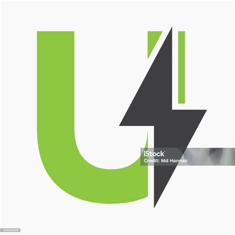 Thunder Bolt 기호가 있는 이니셜 U 전원 아이콘 전기 기호 벡터 템플릿 0명에 대한 스톡 벡터 아트 및 기타 이미지