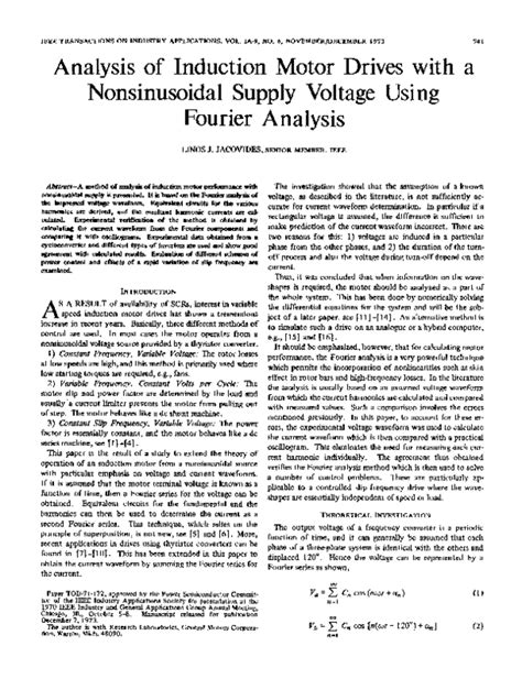 Pdf Analysis Of Induction Motor Drives With A Nonsinusoidal Supply Voltage Using Fourier Analysis