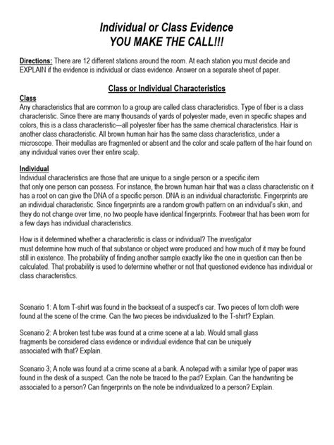 Individual Or Class Evidence Activity Pdf
