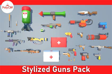 low poly stylized guns pack 3d weapons unity asset store