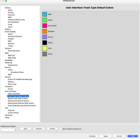 Cant Save Track Gui Colours In User Preferences Cubase Steinberg