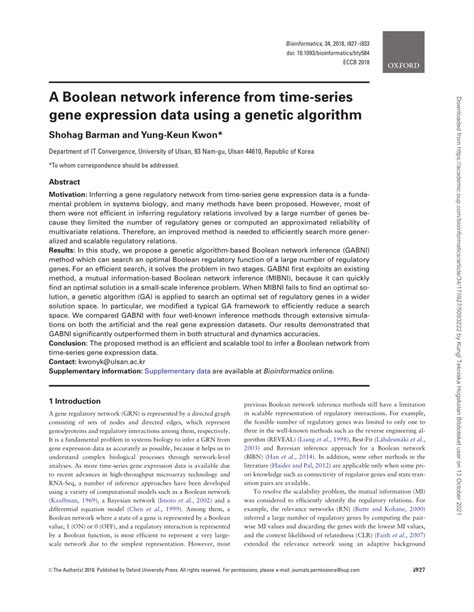 Pdf A Boolean Network Inference From Time Series Gene Expression Data Using A Genetic Algorithm