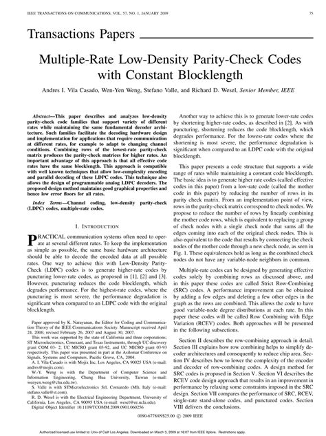 Pdf Multiple Rate Low Density Parity Check Codes With Constant