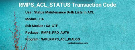 RMPS ACL STATUS SAP Tcode For Status Maintenance Dstb Lists In ACL