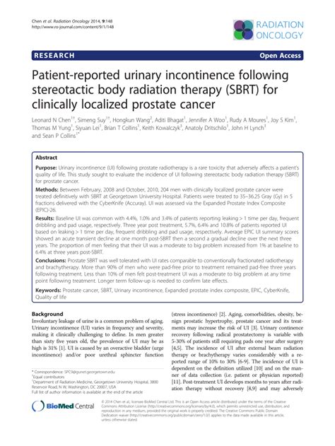 Pdf Patient Reported Urinary Incontinence Following Stereotactic Body
