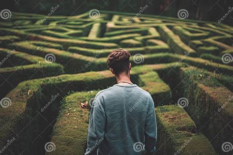 Person Navigating A Maze Or Labyrinth Symbolizing Problem Solving And Strategy Stock