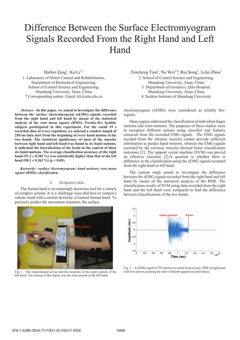 Pdf Difference Between The Surface Electromyogram Signals Recorded From The Right Hand And