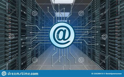 At Logo Between Information Connecting Lines Data Server Room As