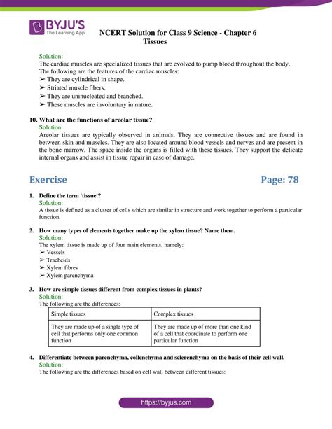 Ncert Solutions For Class 9 Science Chapter 6 Tissues