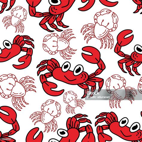 크랩 패턴 완벽 한 디자인 템플릿 벡터 갈고리 발톱에 대한 스톡 벡터 아트 및 기타 이미지 갈고리 발톱 게 귀여운