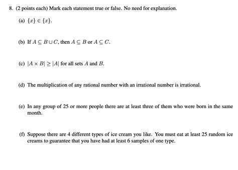 Solved Points Each Mark Each Statement True Or False Chegg Com
