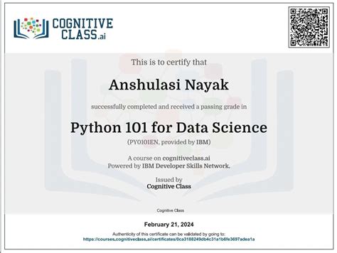 happy to share my completion certificate of python 101 for data science