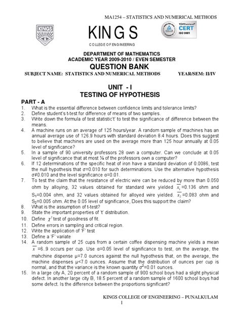 Statistics And Numerical Methods Department Of Mathematics Download Free Pdf Statistical
