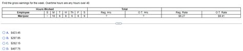 Solved Find The Number Of Regular Hours Overtime Hours Chegg Com