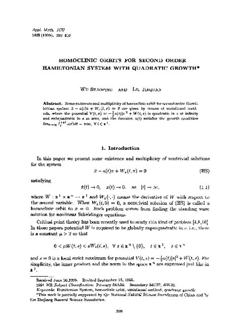 Pdf Homoclinic Orbits For Second Order Hamiltonian Systems With