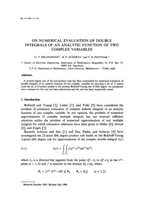 Pdf On Numerical Evaluation Of Double Integrals Of An Analytic
