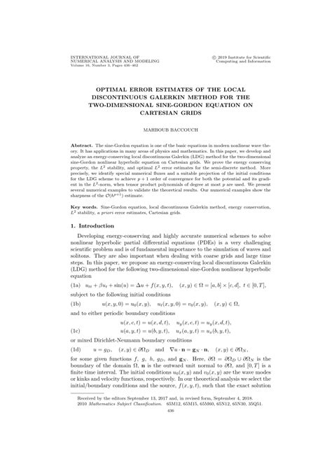 Pdf Optimal Error Estimates Of The Local Discontinuous Galerkin Method For The Two Dimensional