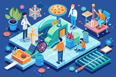 A Vibrant Isometric Illustration Showcasing Innovative Activities Promoting Multiple Sclerosis