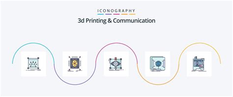 3d Printing And Communication Line Filled Flat 5 Icon Pack Including